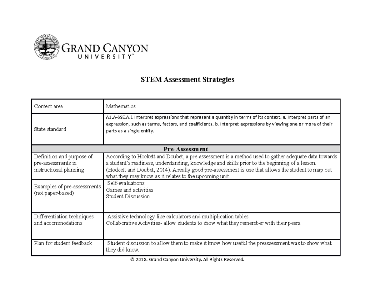 SEC-517-T1-STEM Assessment Strategies for Mathematics Instruction - Studocu