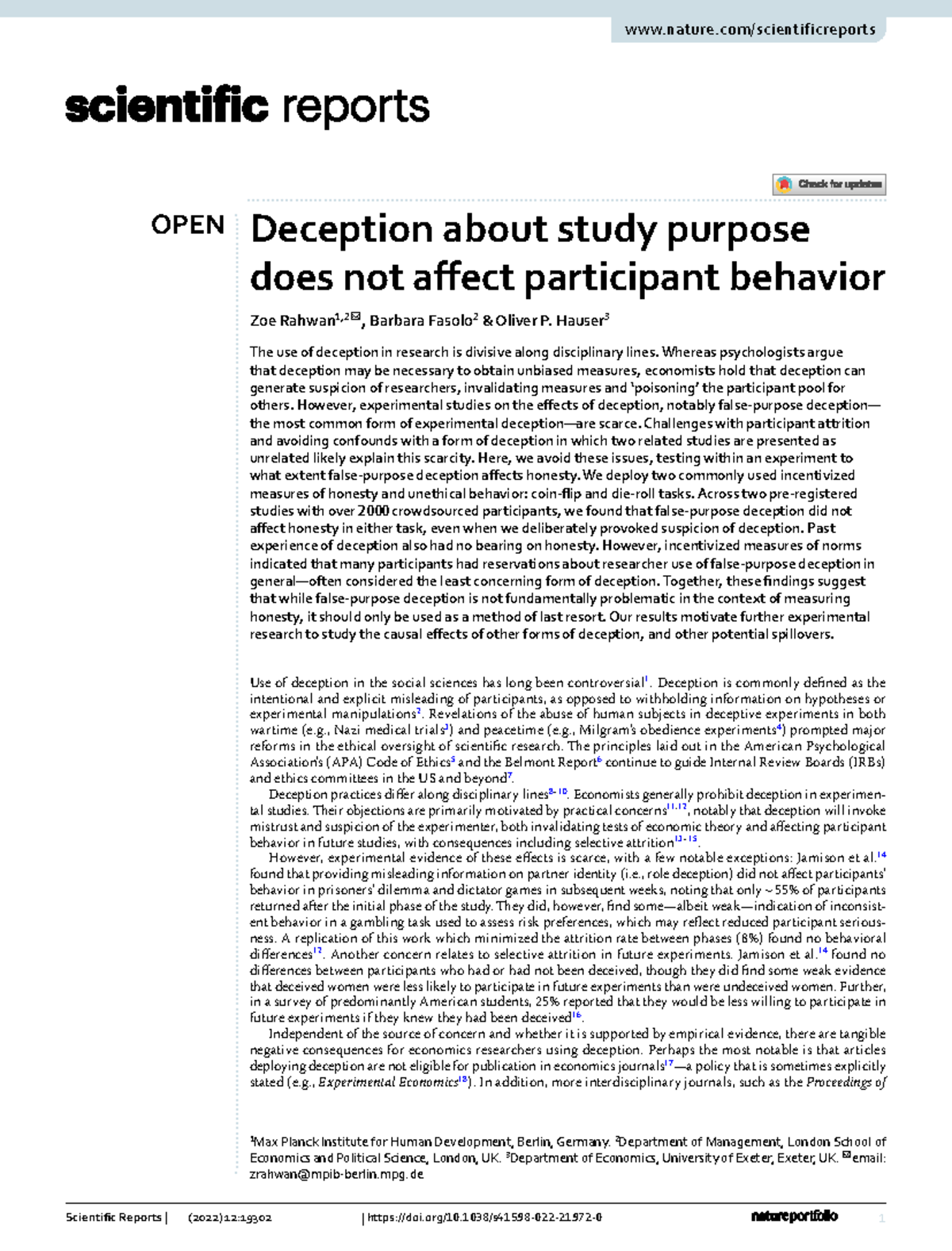 PSY 202: Deception in Research and Its Impact on Participant Honesty ...
