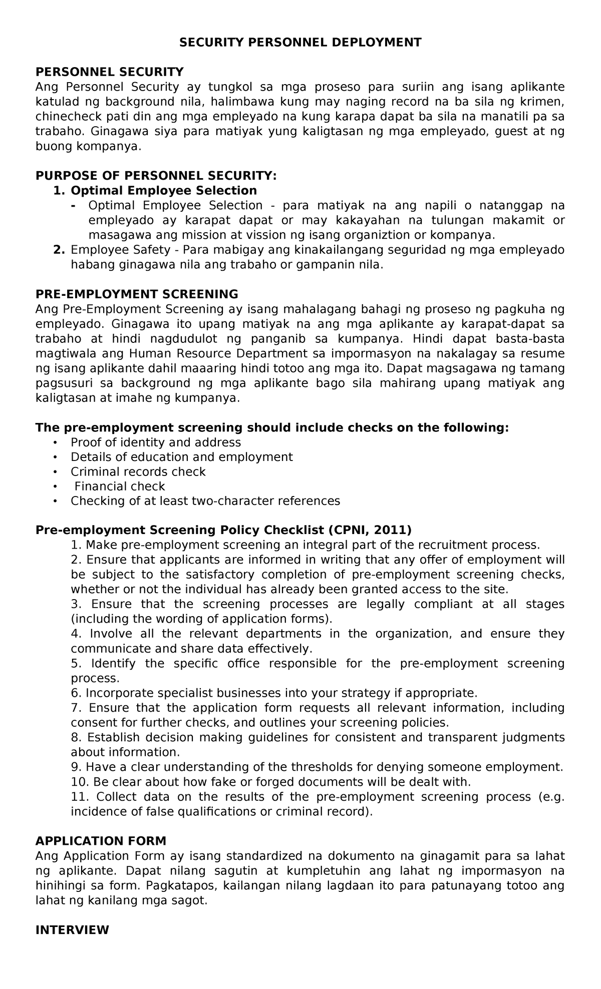 SECURITY PERSONNEL DEPLOYMENT: PROCESSES AND IMPORTANCE IN ANG SECURITY ...