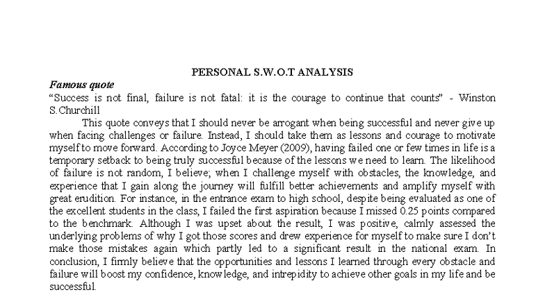 SWOT Analysis for Personal and Career Development: Sample 1 - Studocu
