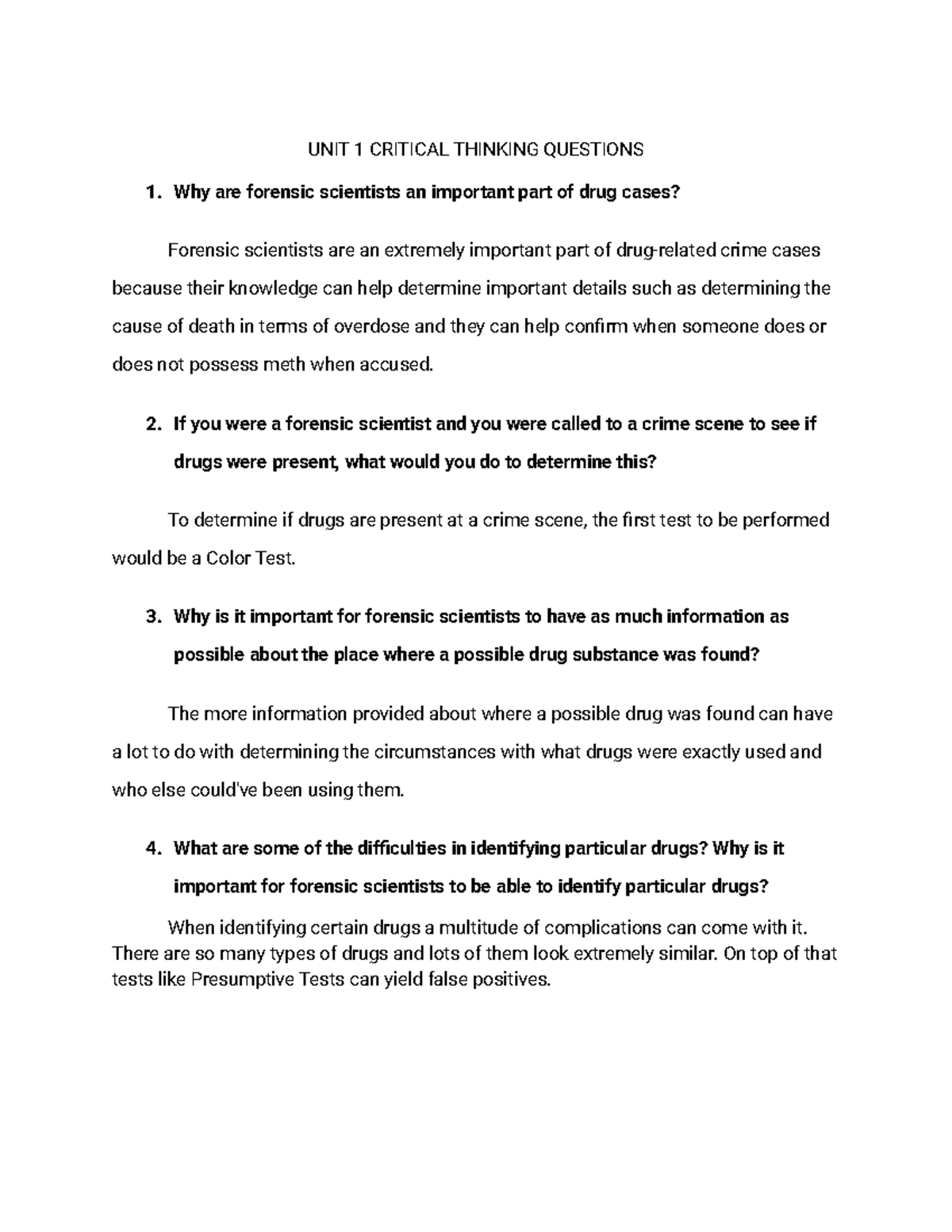 UNIT 1 Critical Thinking Questions - UNIT 1 CRITICAL THINKING QUESTIONS ...