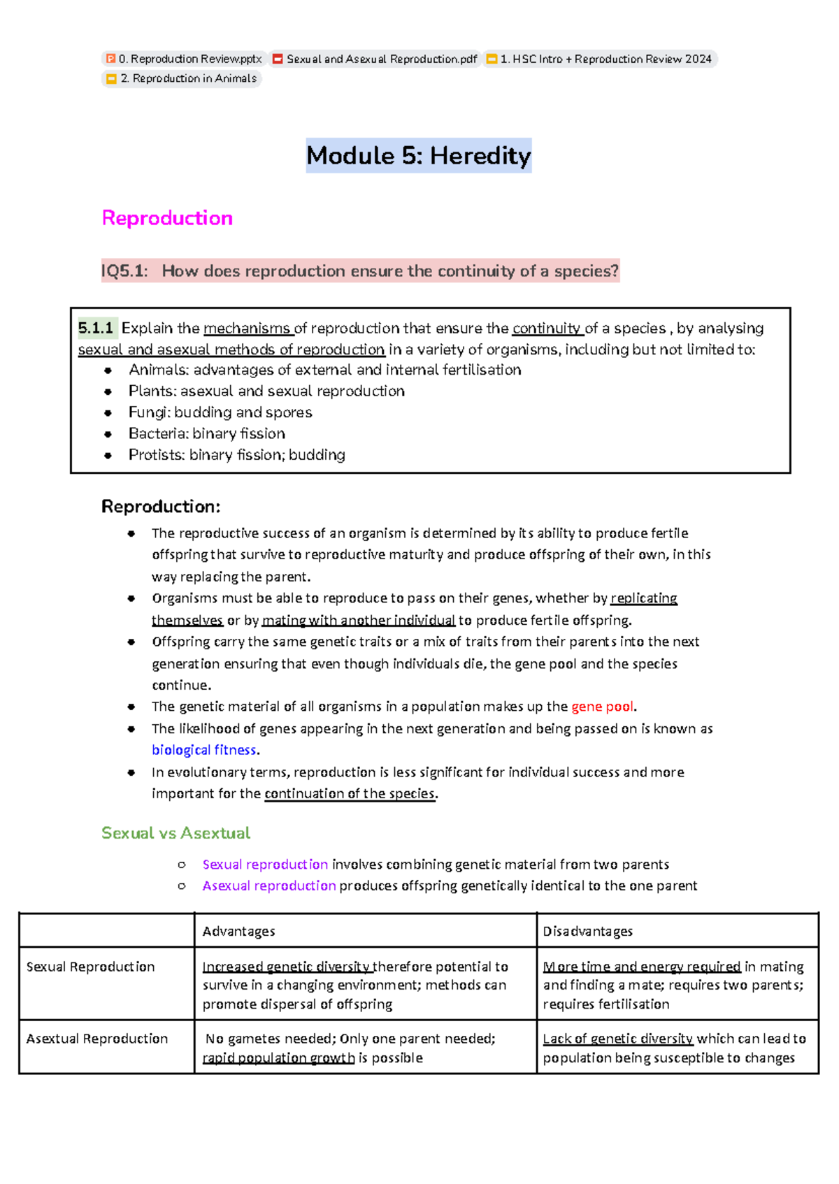 HSC Biology Module 5: Heredity - Reproduction Review 2024 - Studocu