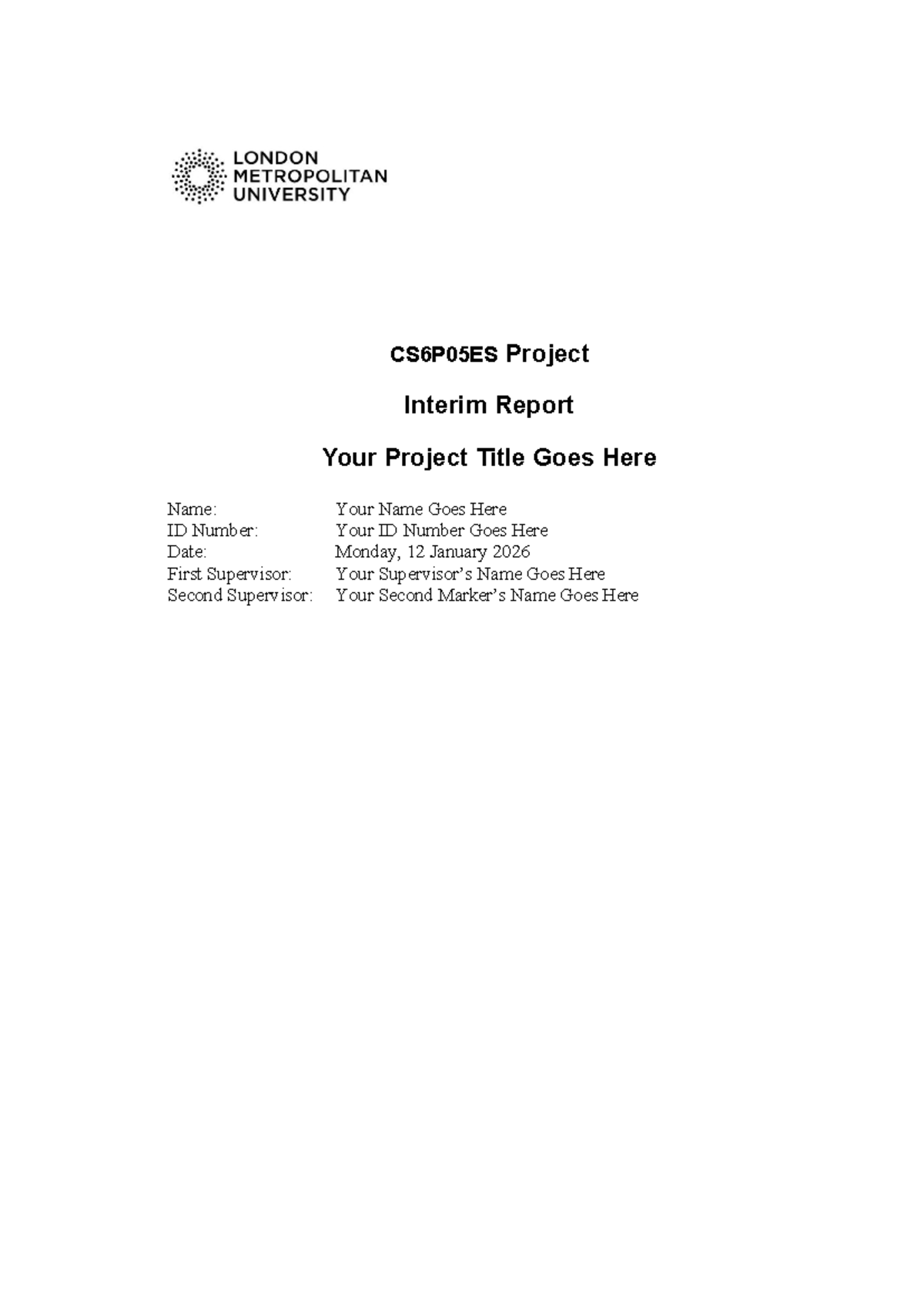 CS6P05ES Project Interim Report Template - Studocu