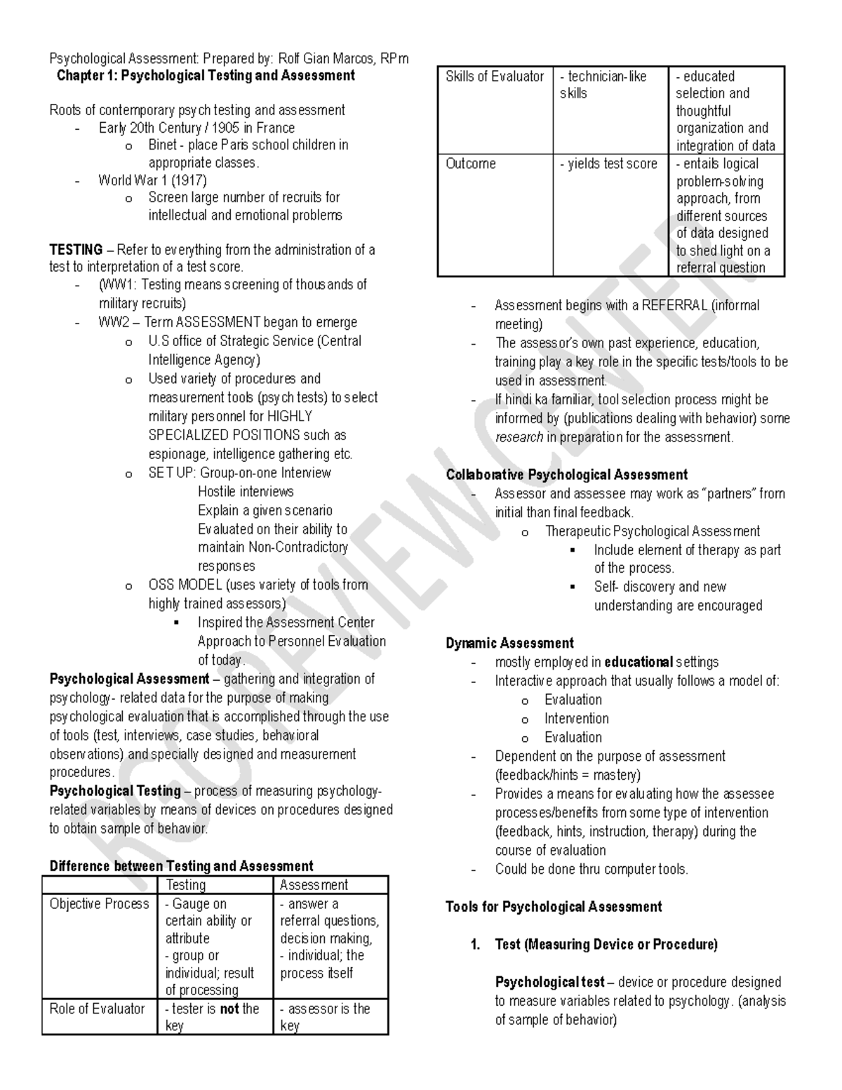 442262534 RGO PA Reviewer: Psychological Assessment Insights - Studocu