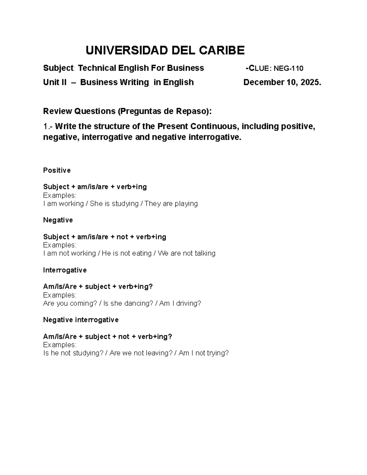 Repaso II - UNIT II - Business Writing in English - Dec 10, 2025 - Studocu