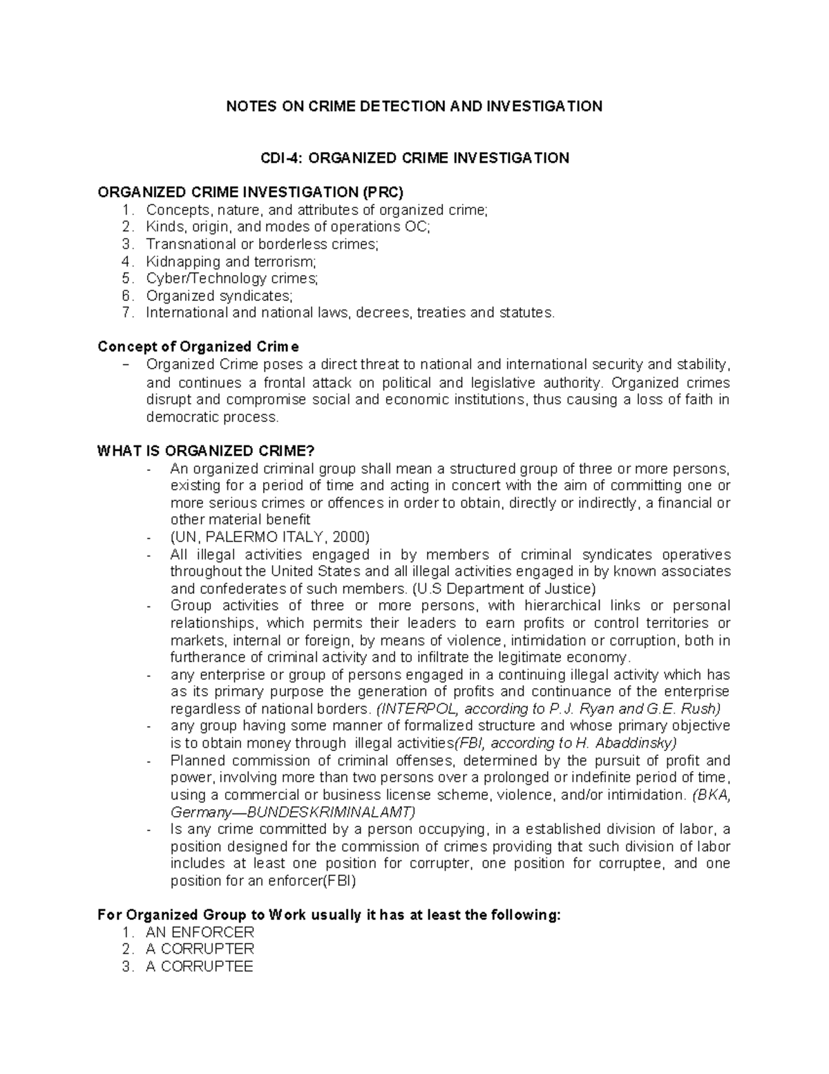 (CDI 4) Comprehensive Notes on Organized Crime Investigation - Studocu