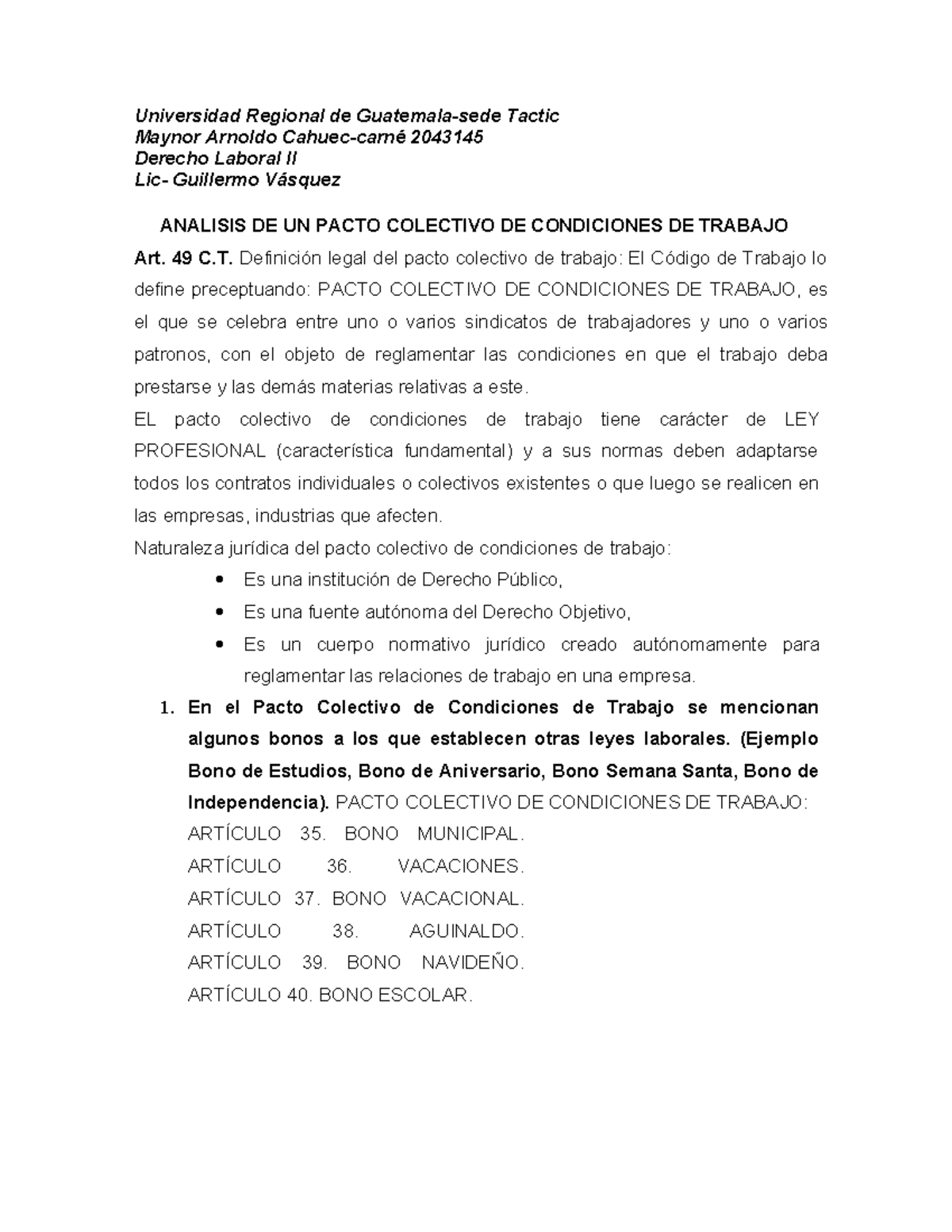 Analisis del pacto colectivo de condiciones de trabajo - Universidad ...