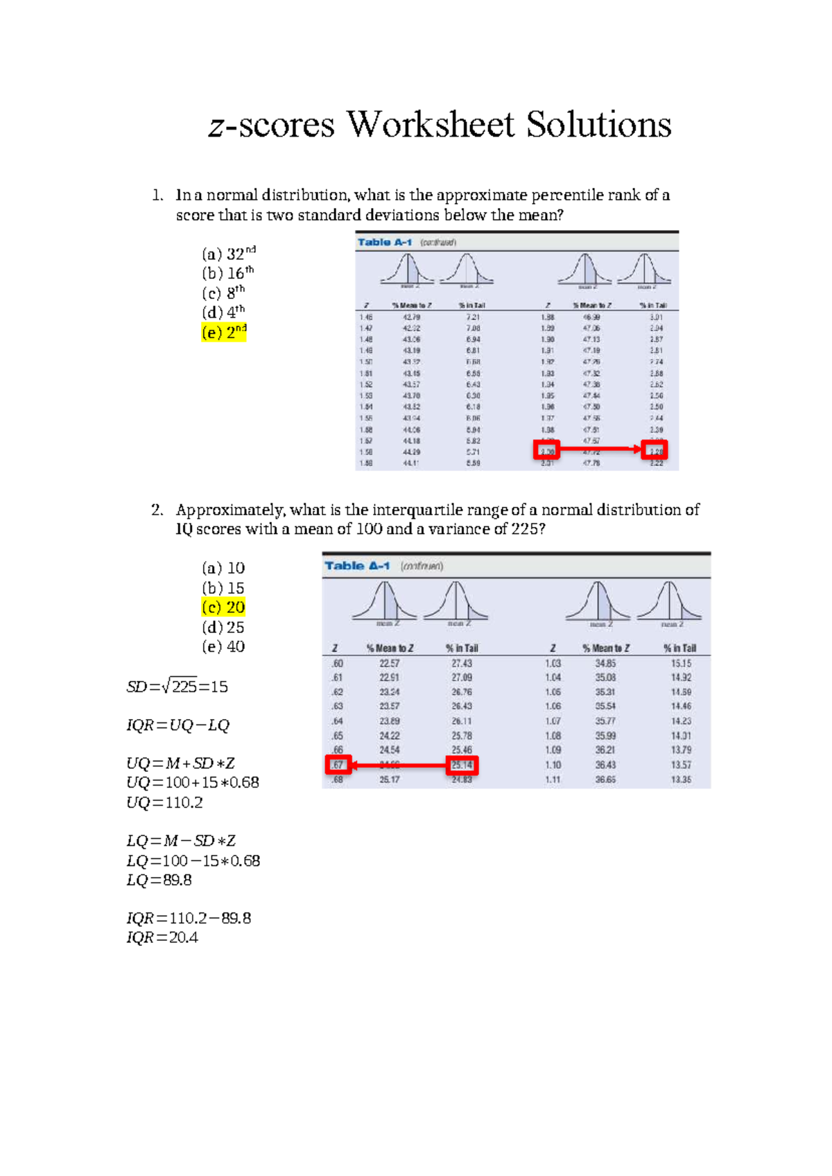 PSYC1040 Worksheet 01: Z-Score Solutions and Percentile Ranks - Studocu