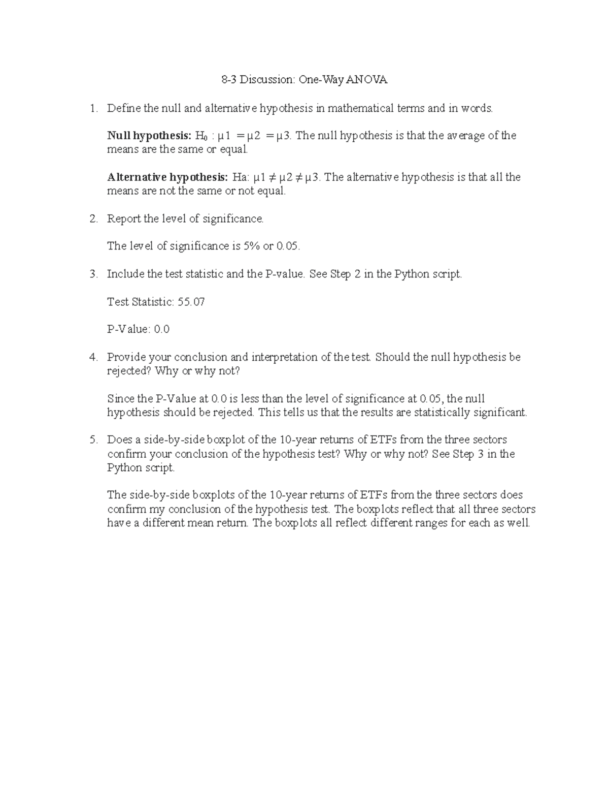8-3 Discussion One-Way Anova - 8-3 Discussion: One-Way ANOVA Define the ...