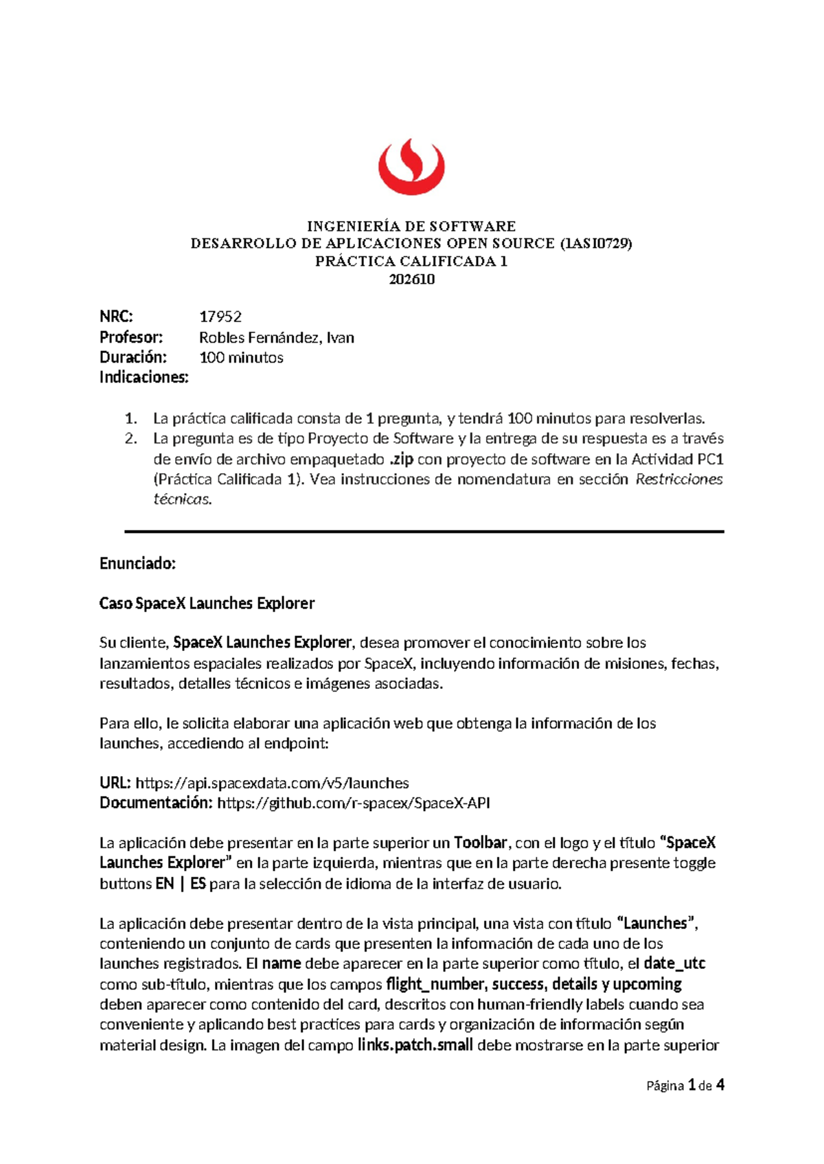 Práctica Calificada 1 (1ASI0729): Desarrollo de Aplicaciones Open ...