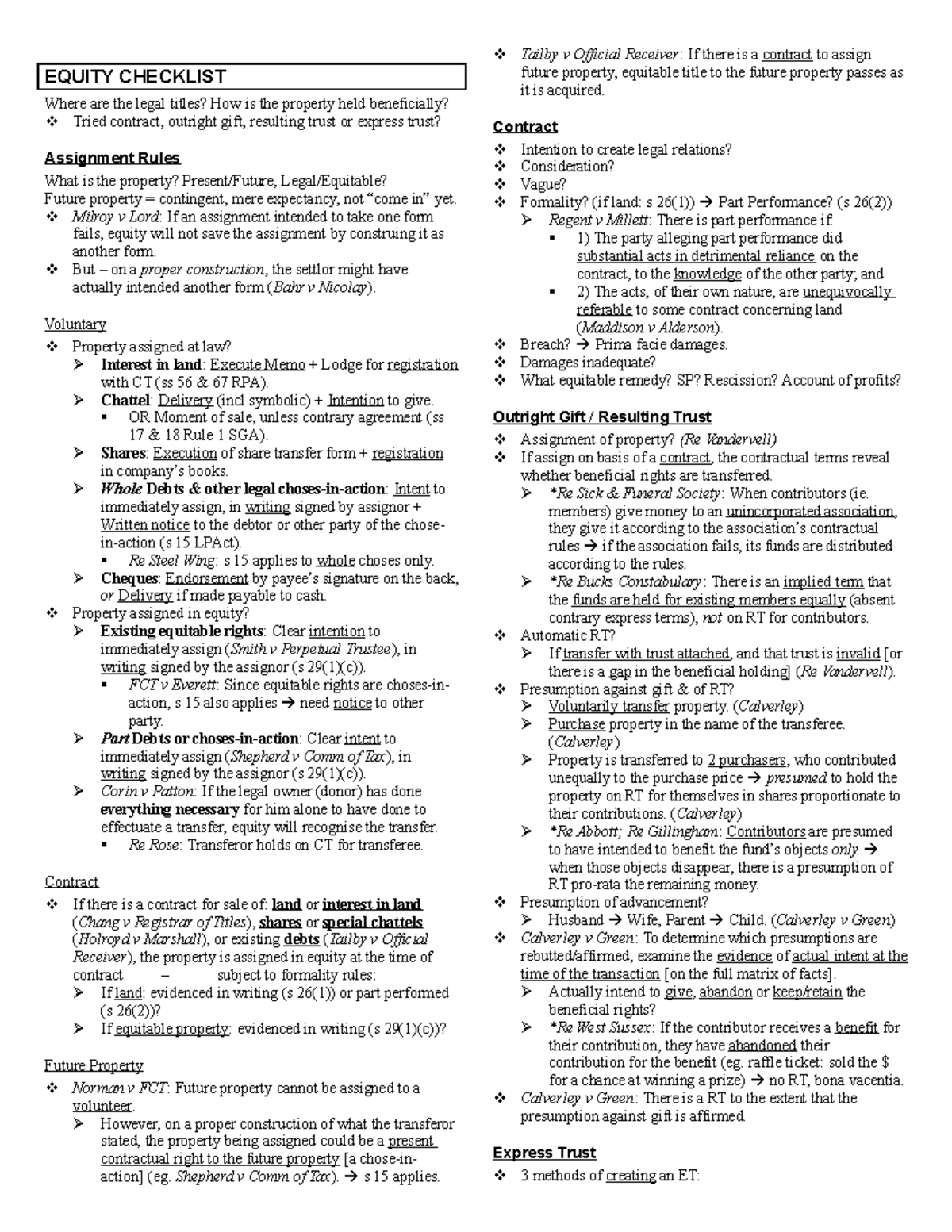 Equity Checklist - EQUITY CHECKLIST Where are the legal titles? How is ...