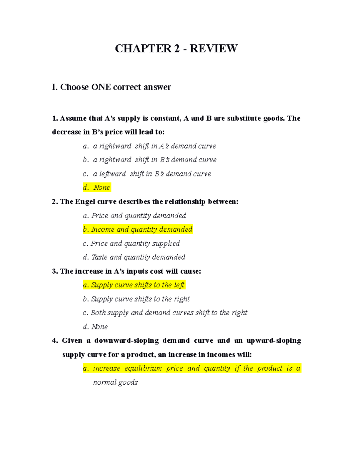 Chapter 2 - review - btvn chương 2 vi 1 - CHAPTER 2 - REVIEW I. Choose ...