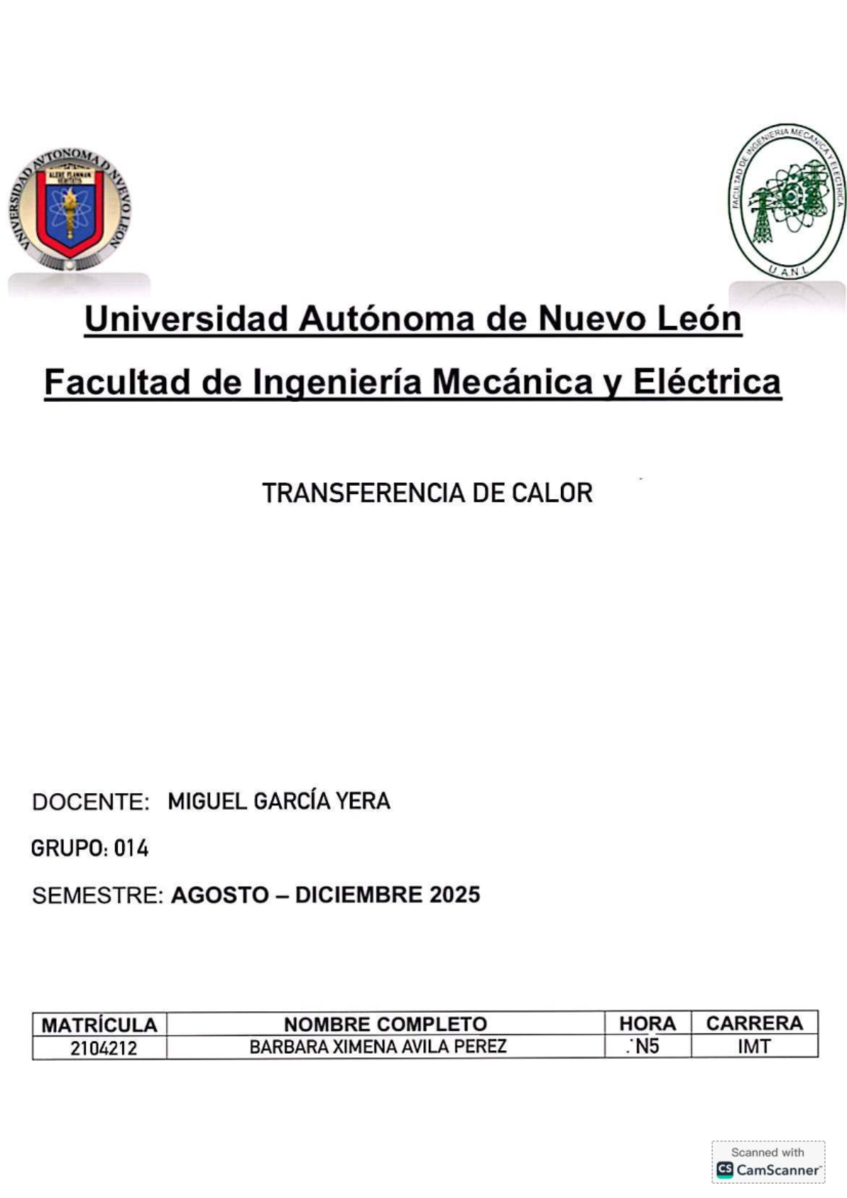 AVTONOMA ALERE VERITATION: TRANSFERENCIA DE CALOR - IMT 2104212 - Studocu