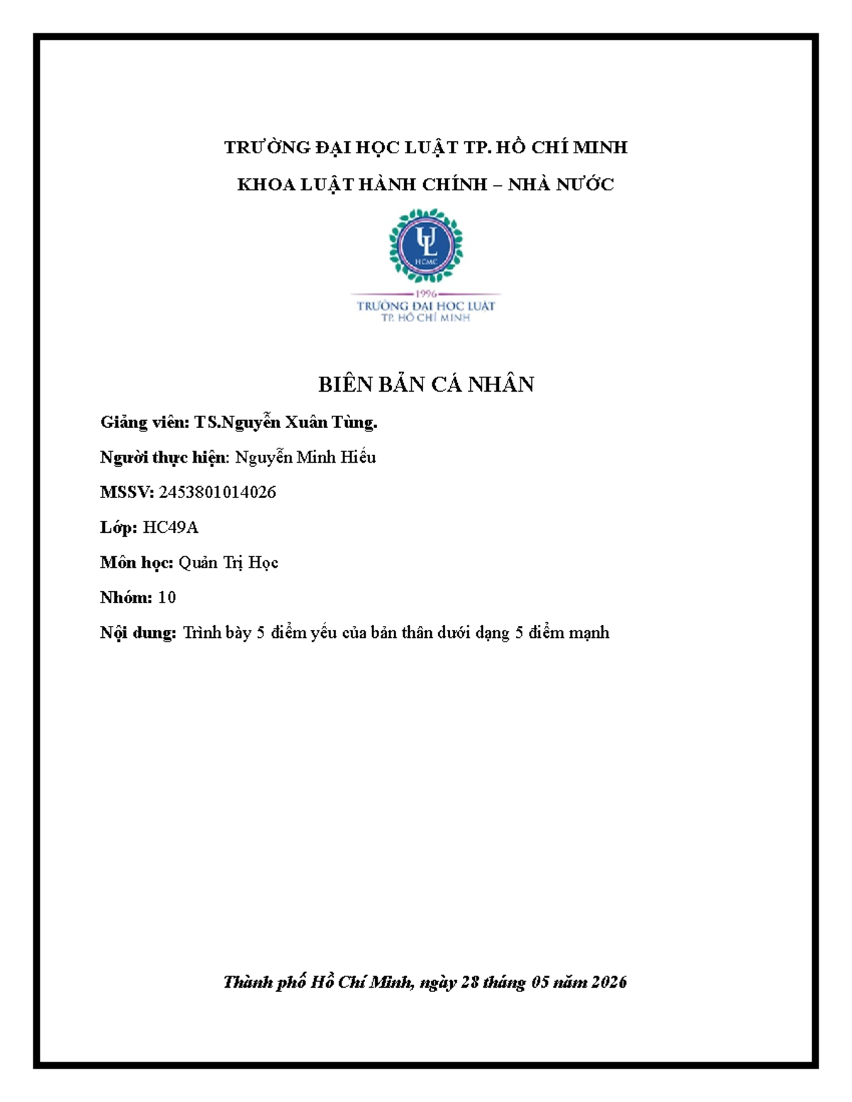 QTH - Cá Nhân: Phân Tích Điểm Yếu Thành Điểm Mạnh - Studocu