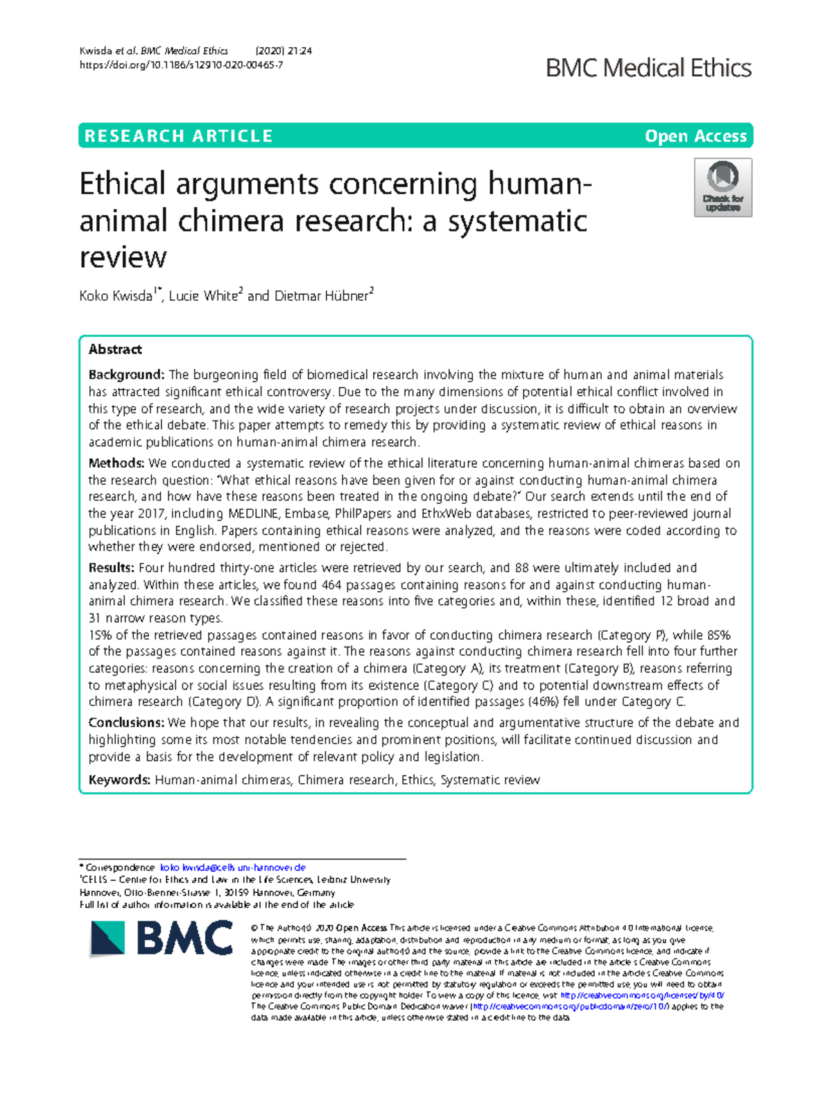Ethical Considerations in Human-Animal Chimera Research: A Systematic ...