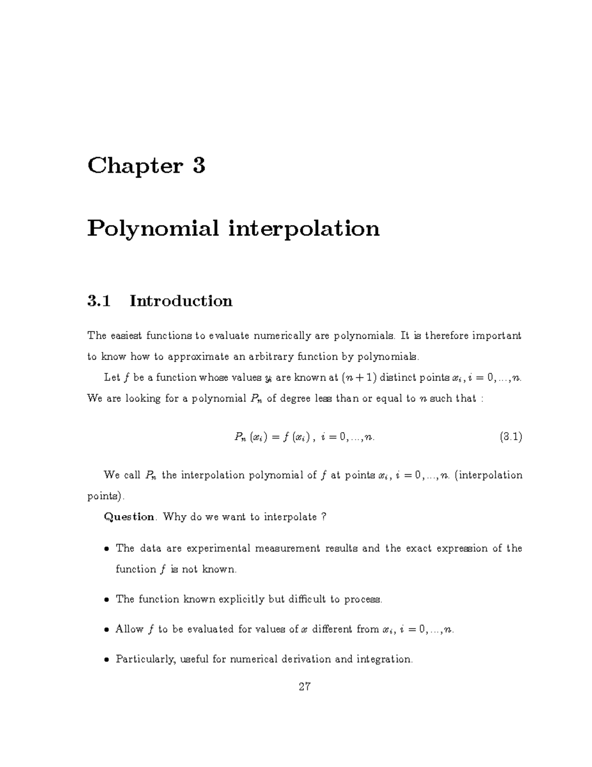 Chapter 3 - nice - Chapter 3 Polynomial interpolation 3 Introduction ...