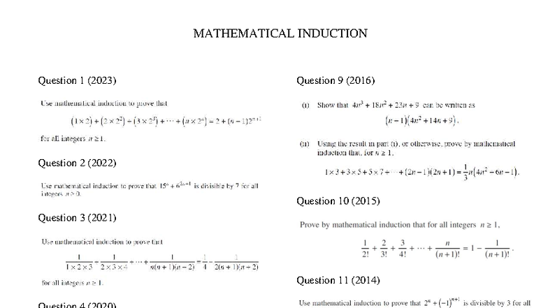 Mathematical Induction Questions & Solutions (HSC) - Studocu