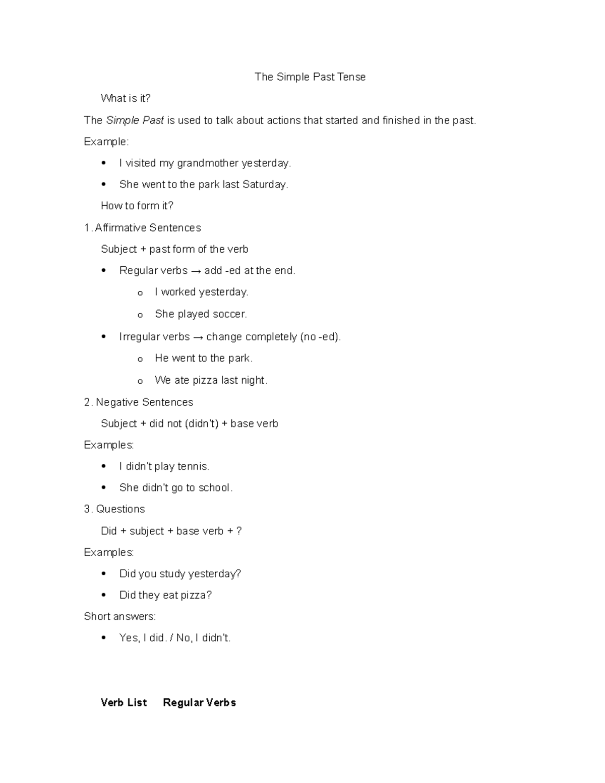 📘 The Simple Past Tense: Formation and Usage Guide - Studocu