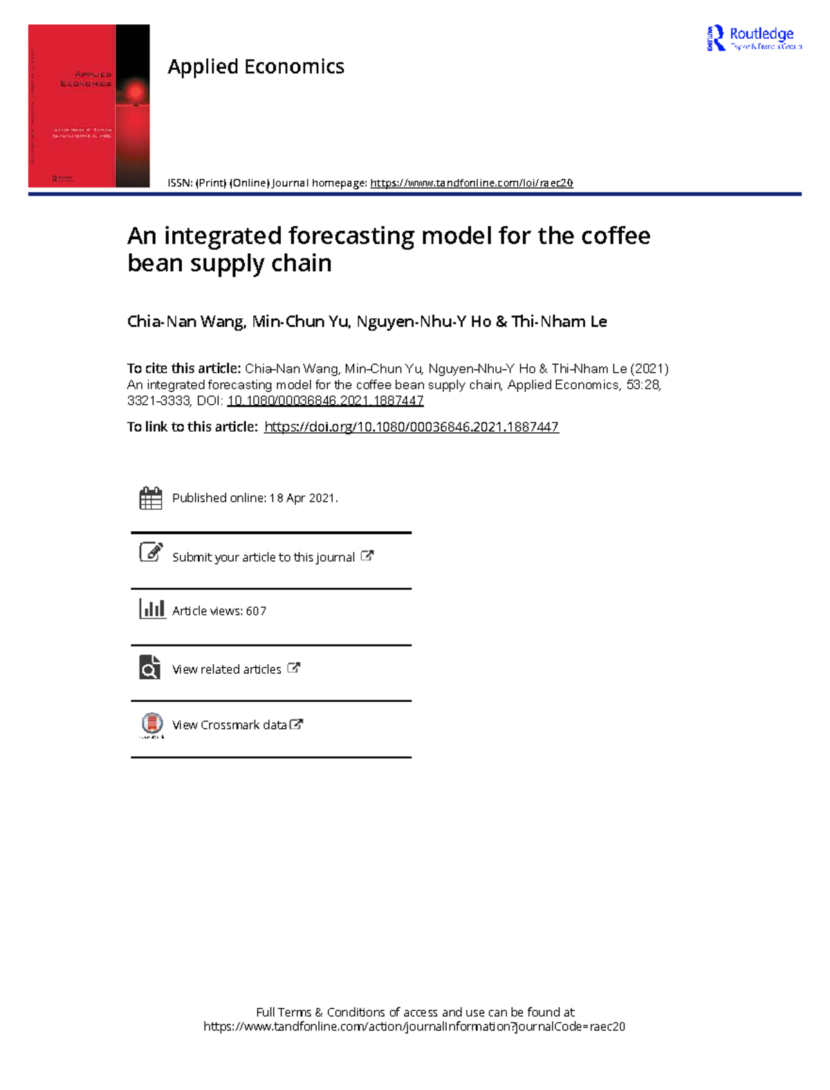 Integrated Forecasting Model for Coffee Bean Supply Chain Analysis ...