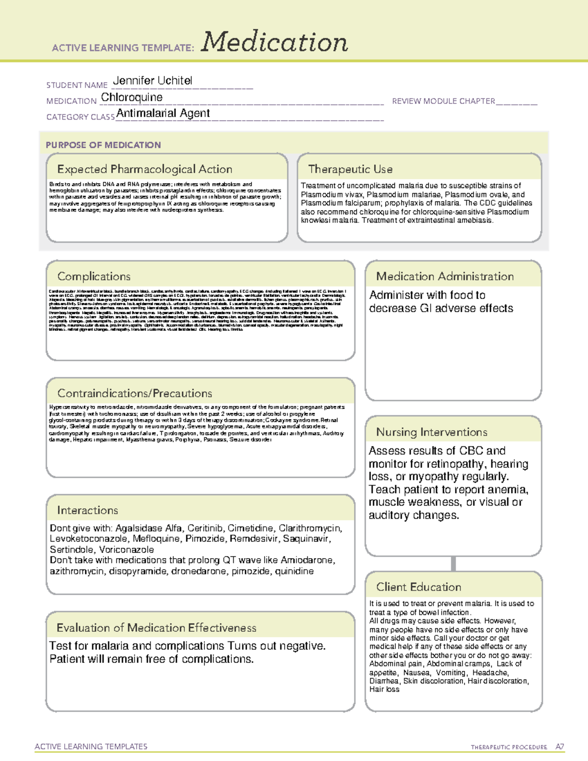 Chloroquine - med sheet - ACTIVE LEARNING TEMPLATES THERAPEUTIC ...