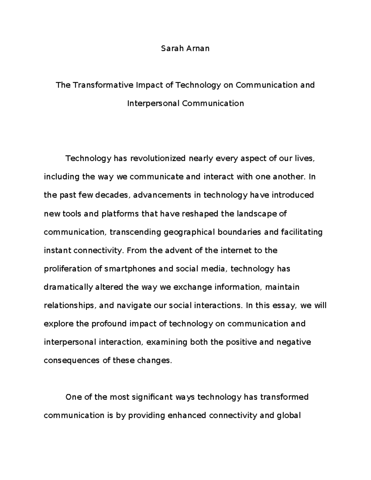 The Transformative Impact of Technology on Communication: A Study - Studocu