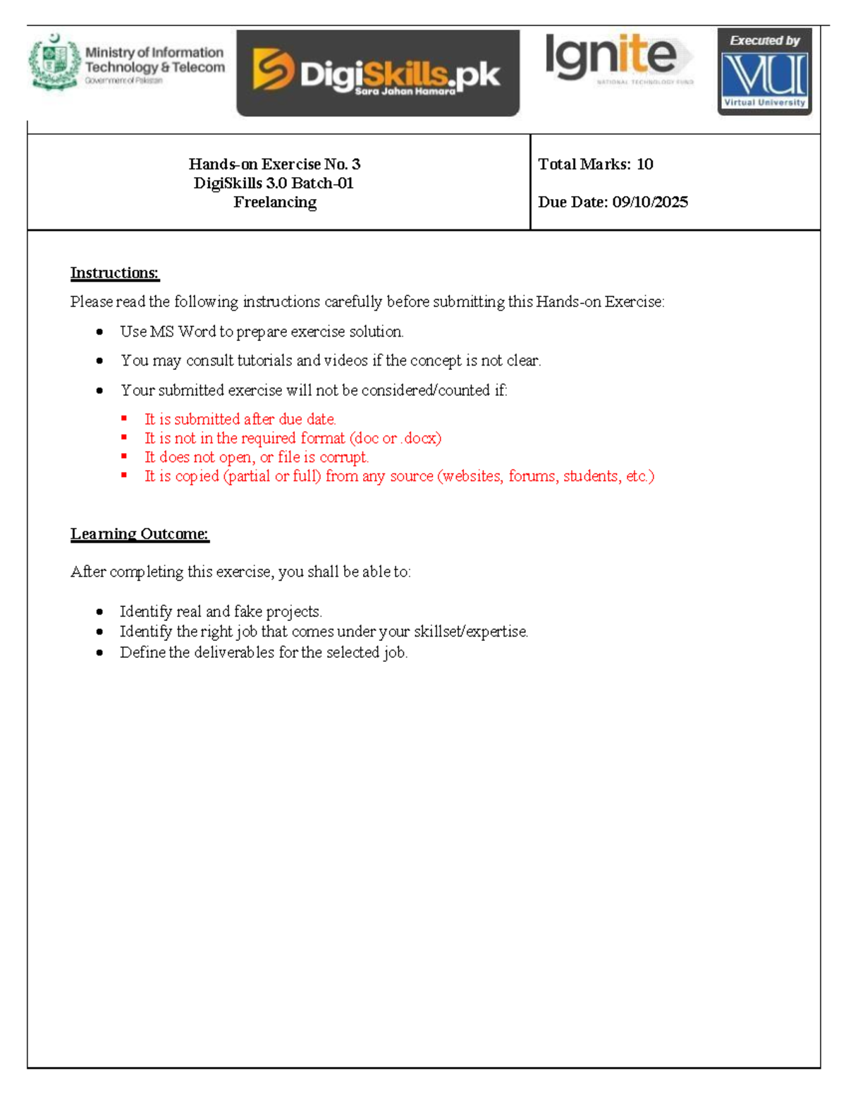 Exercise No. 3: Freelancing Guidelines for DSTP3.0-Batch-01 FRL101 - Studocu