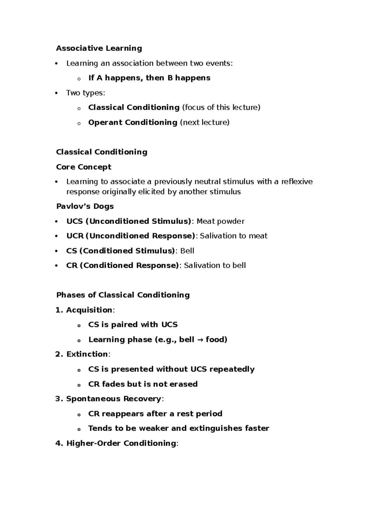 Lecture 2: Classical Conditioning in Associative Learning - Studocu