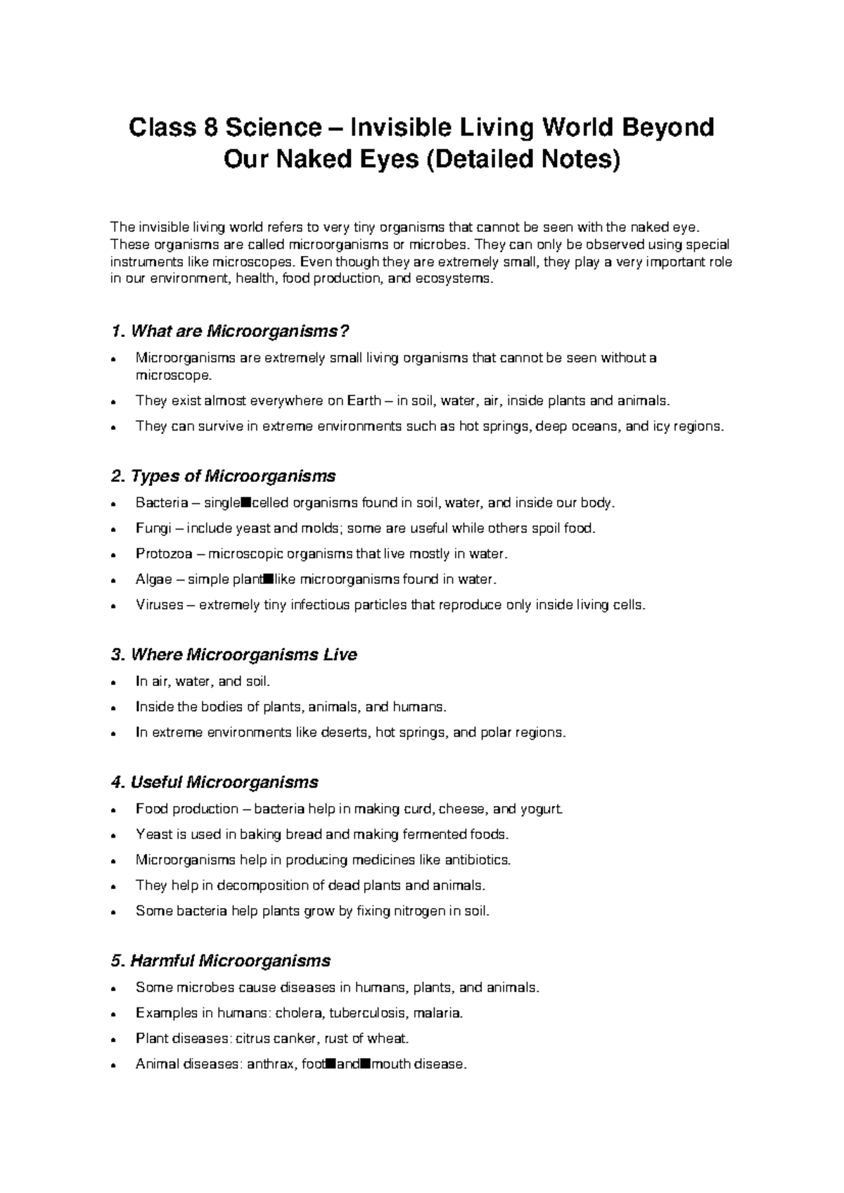 Class 8 Science: Detailed Notes on Invisible Living World - Studocu