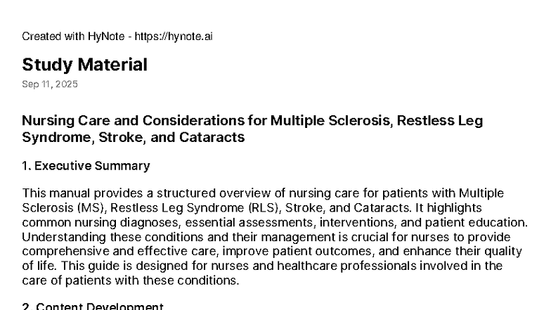 Nursing Care Strategies for MS, RLS, Stroke & Cataracts - Study ...