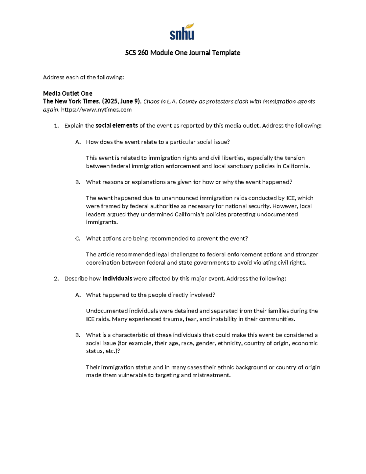 SCS 260 Module One Journal: Analyzing Media Coverage of Immigration ...