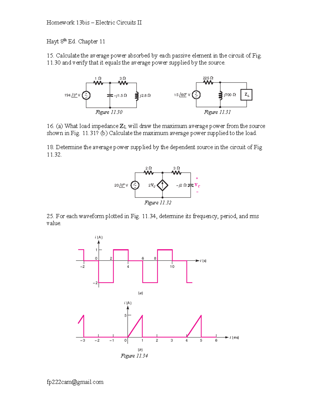 Electric Circuits II Homework 13: Power Calculations and Exercises ...