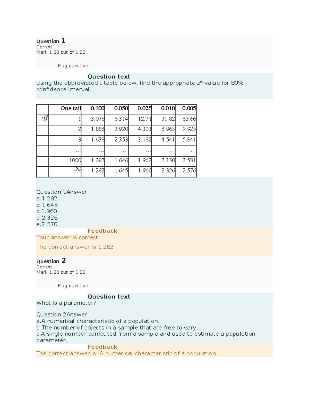 Self-Quiz Unit 1: Statistical Inference Concepts and Confidence ...