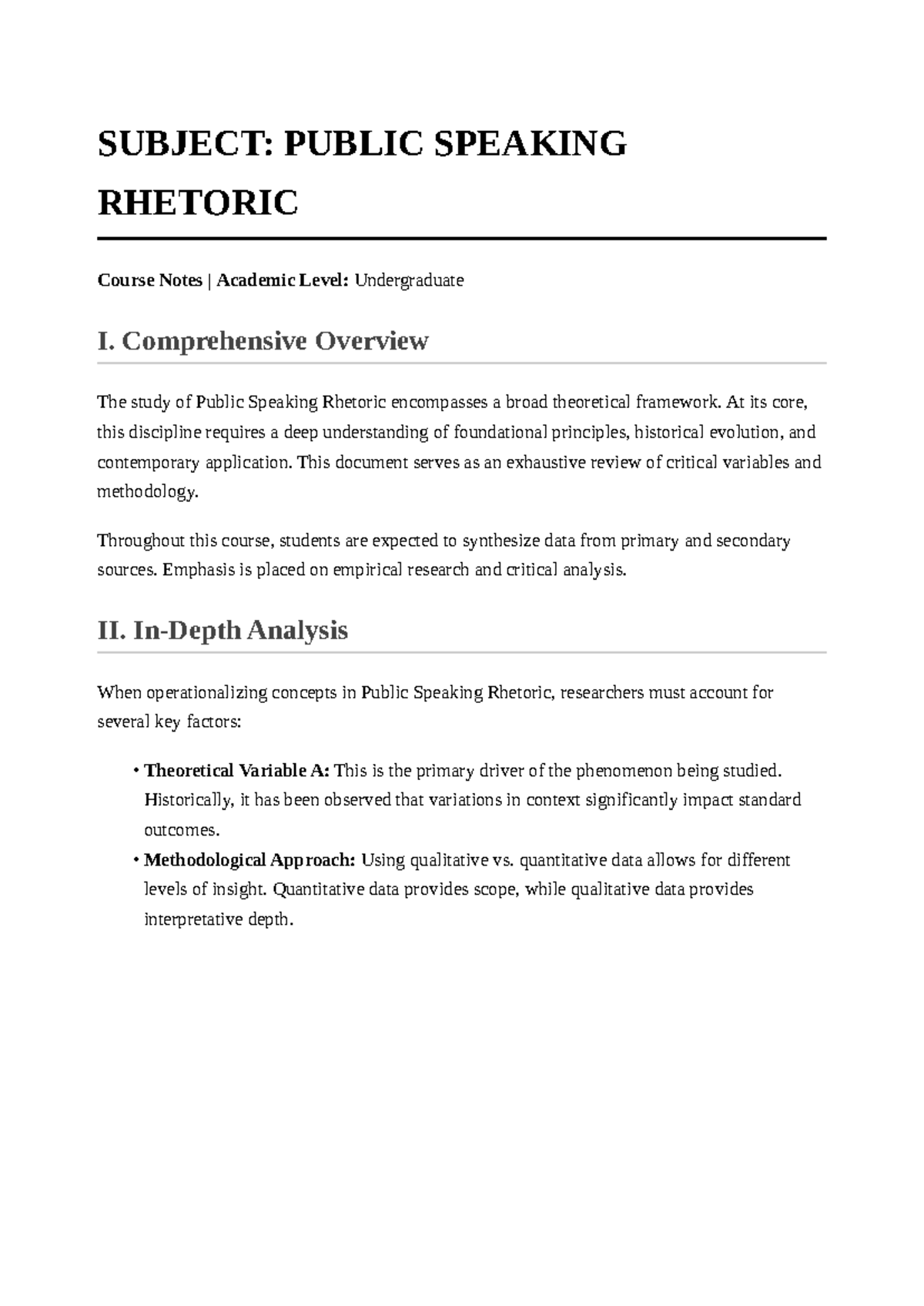 Public Speaking Rhetoric Course Notes: Comprehensive Overview ...