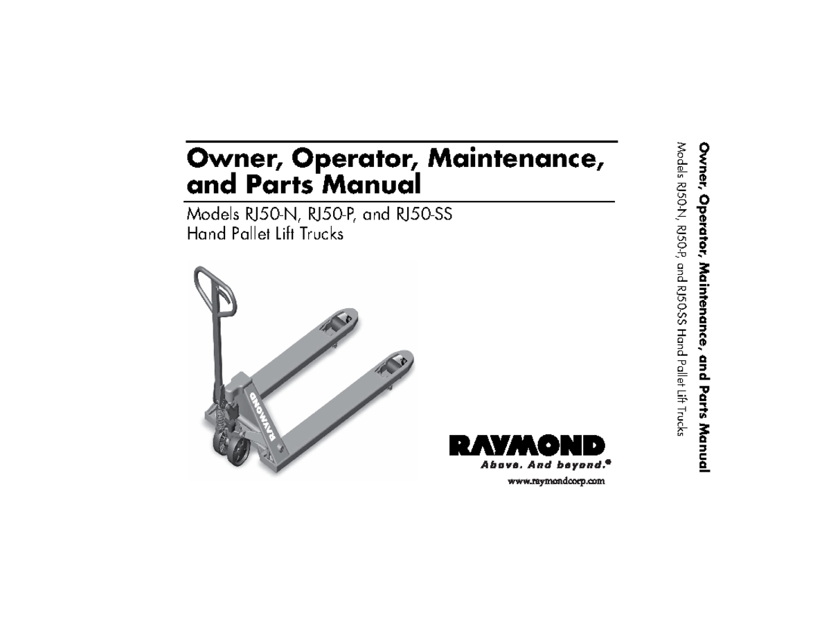 RAY1186231 - Owner and Maintenance Manual for RJ50 Hand Pallet Lifts ...