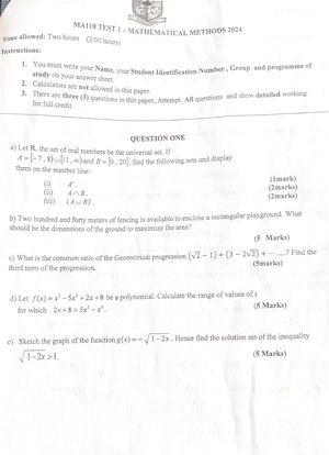 MA110 Course Outline-1 - COPPERBELT UNIVERSITY SCHOOL OF MATHEMATICS ...