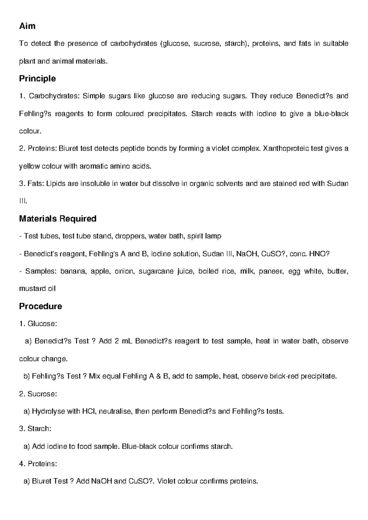 Biomolecule Detection Methods in Plants & Animals - CBSE - Studocu