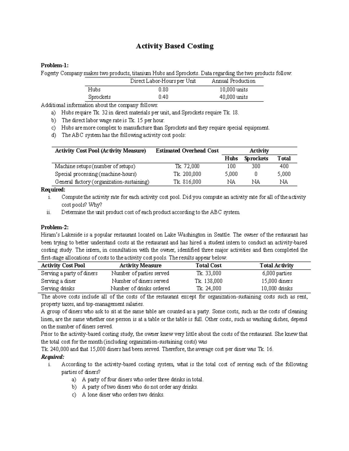 Chapter 6: Activity Based Costing - Practice (ABC 101) - Studocu