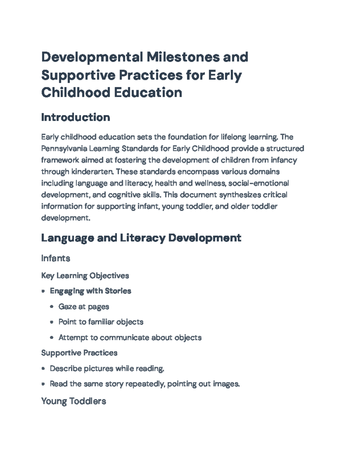 Early Childhood Development Milestones and Supportive Practices ...