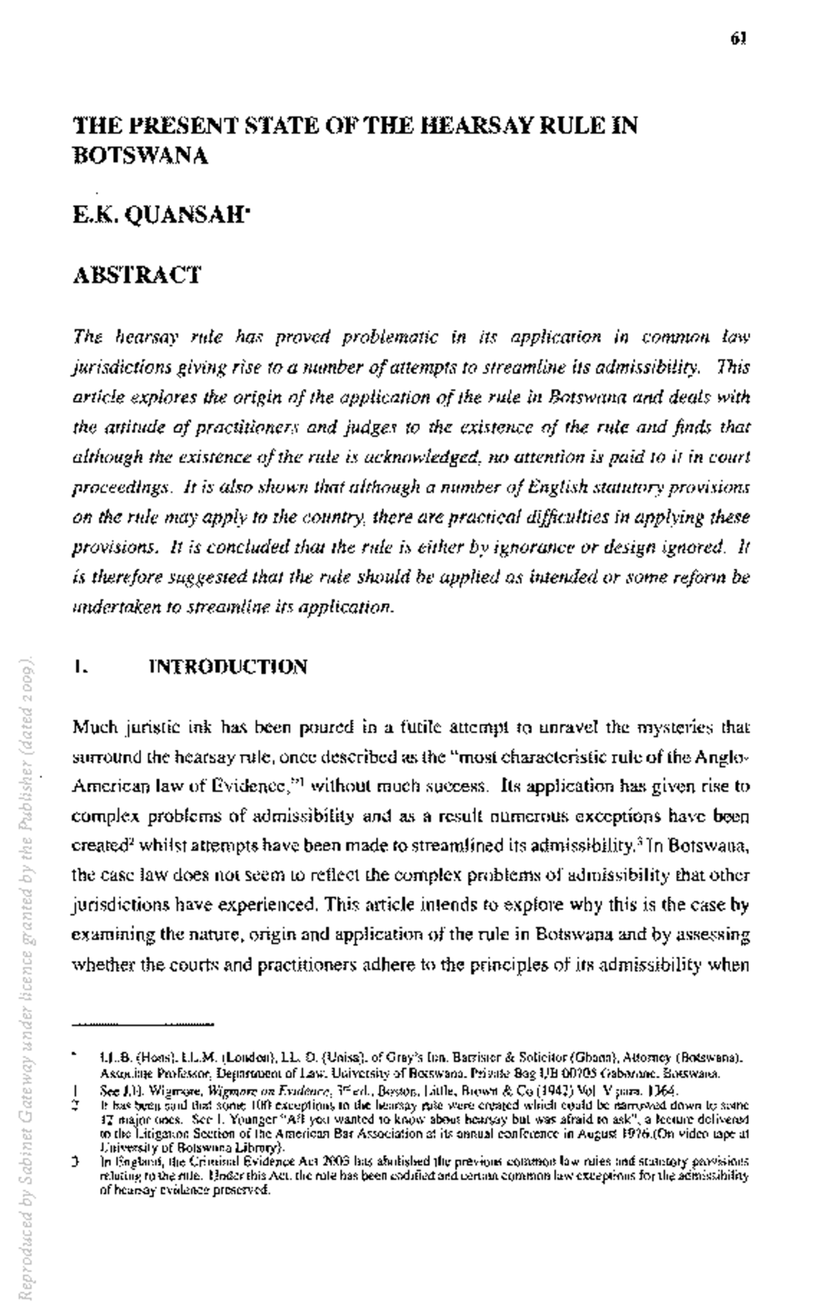 The Present State of the Hearsay Rule in Botswana (LL.B. & LL.M. Study ...