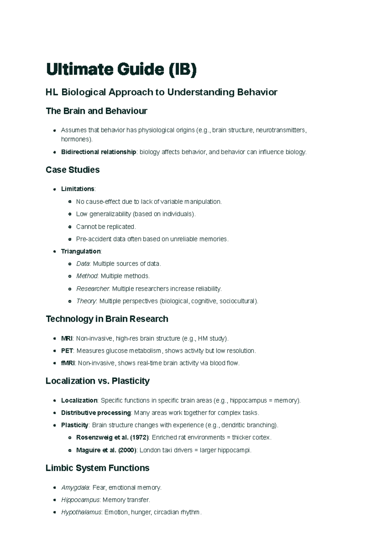 Ultimate Guide (IB) HL: Biological and Cognitive Approaches to Behavior ...