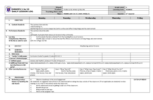 Grade 5 DLL Science 5 Q4 Week 2 - GRADES 1 to 12 DAILY LESSON LOG ...
