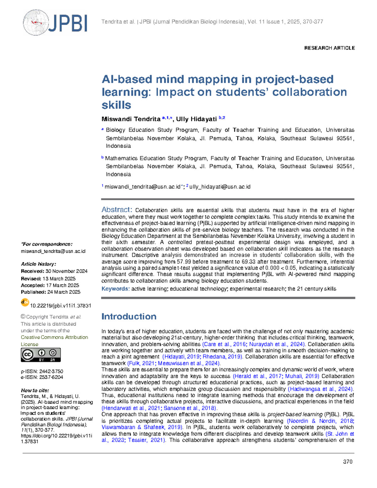 PjBL and Mind Mapping: Enhancing Collaboration Skills in Biology ...