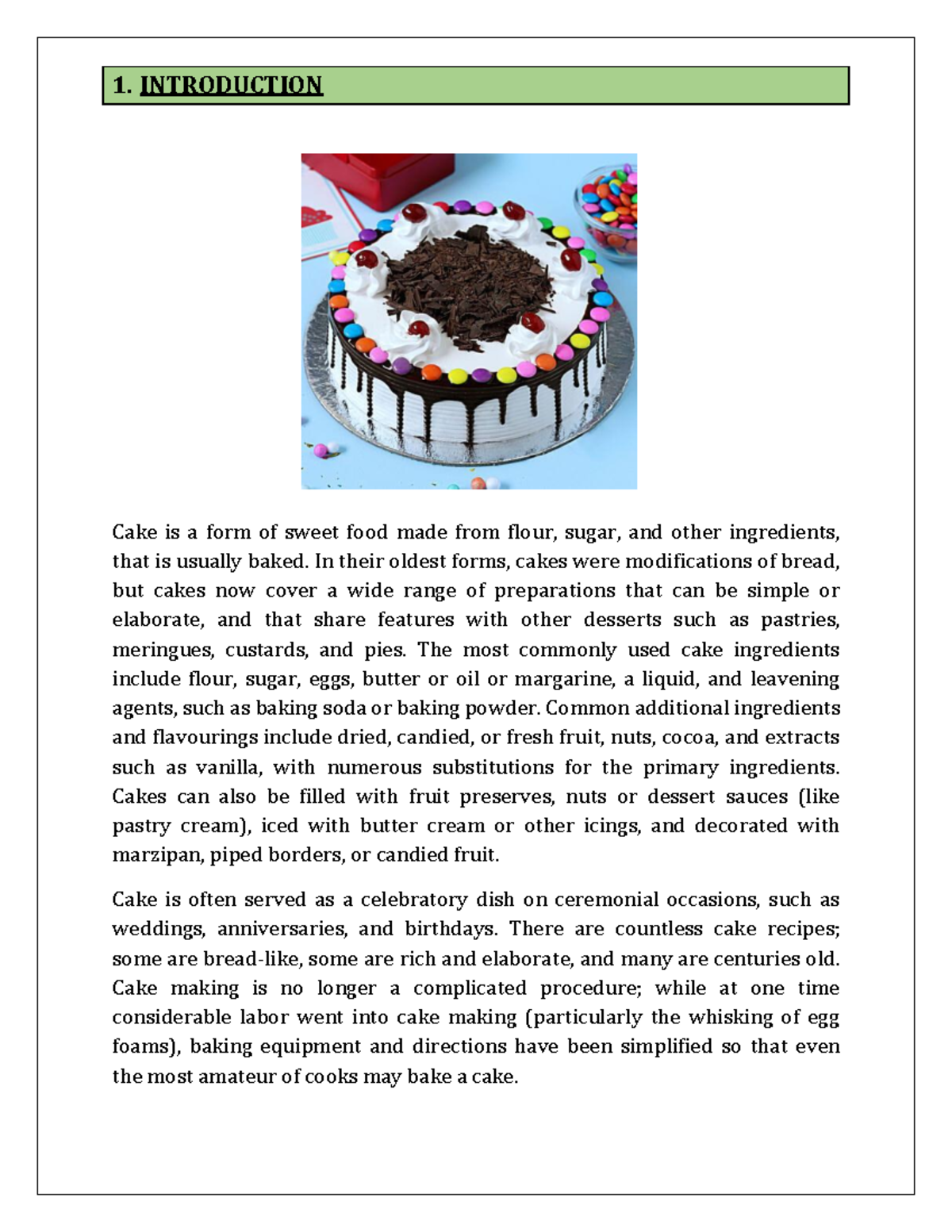 Cake Business DPR: Market Analysis and Manufacturing Process Overview ...