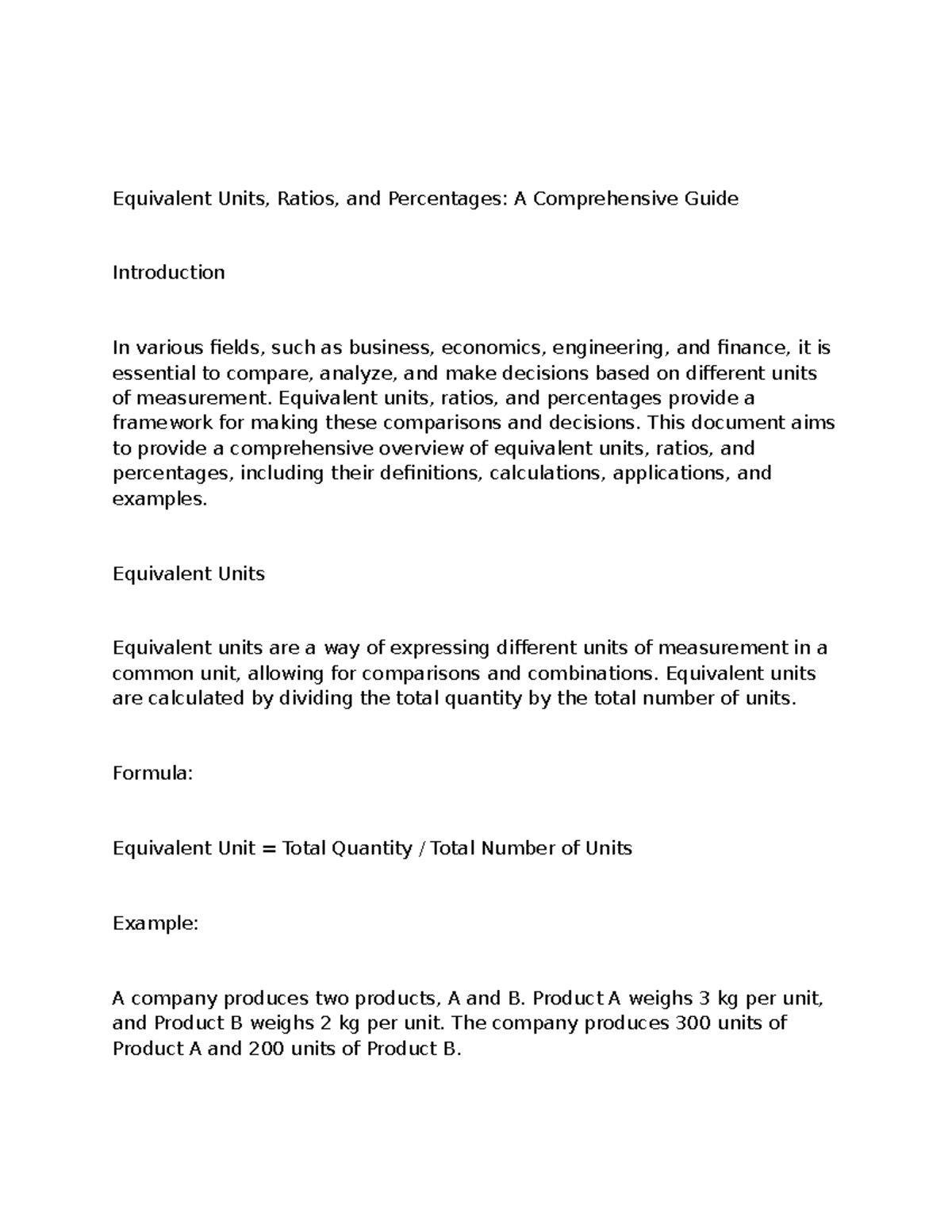Equivalent units and Ratios - Equivalent Units, Ratios, and Percentages ...