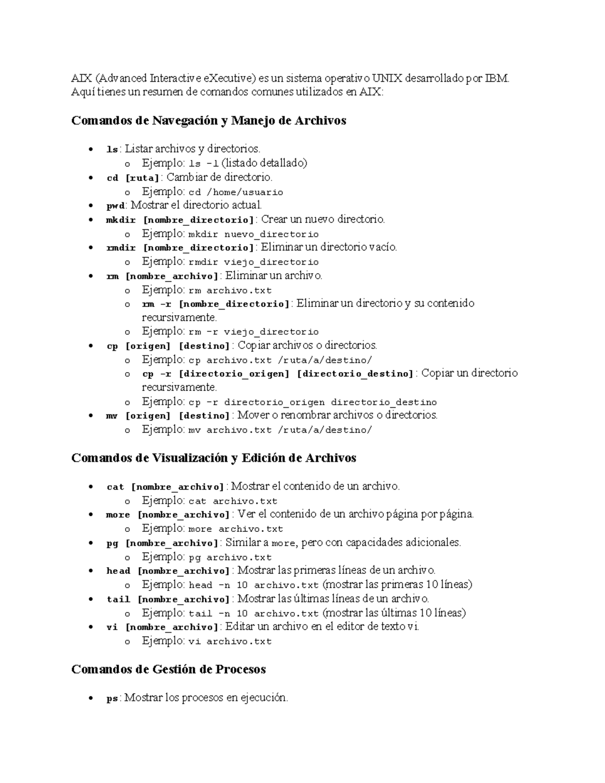 Guía de Comandos Comunes en AIX para Usu. Intermedios - Studocu