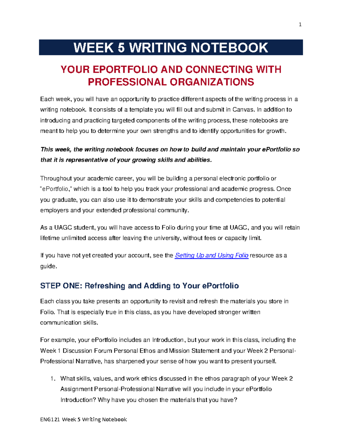 UAGC Week 5 Writing Notebook: ePortfolio Development & Networking - Studocu
