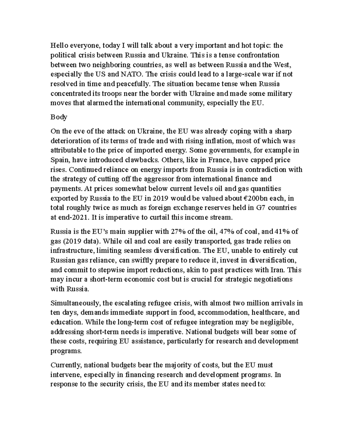 The Impact of the Ukraine-Russia War on the EU Economy: An Analysis ...