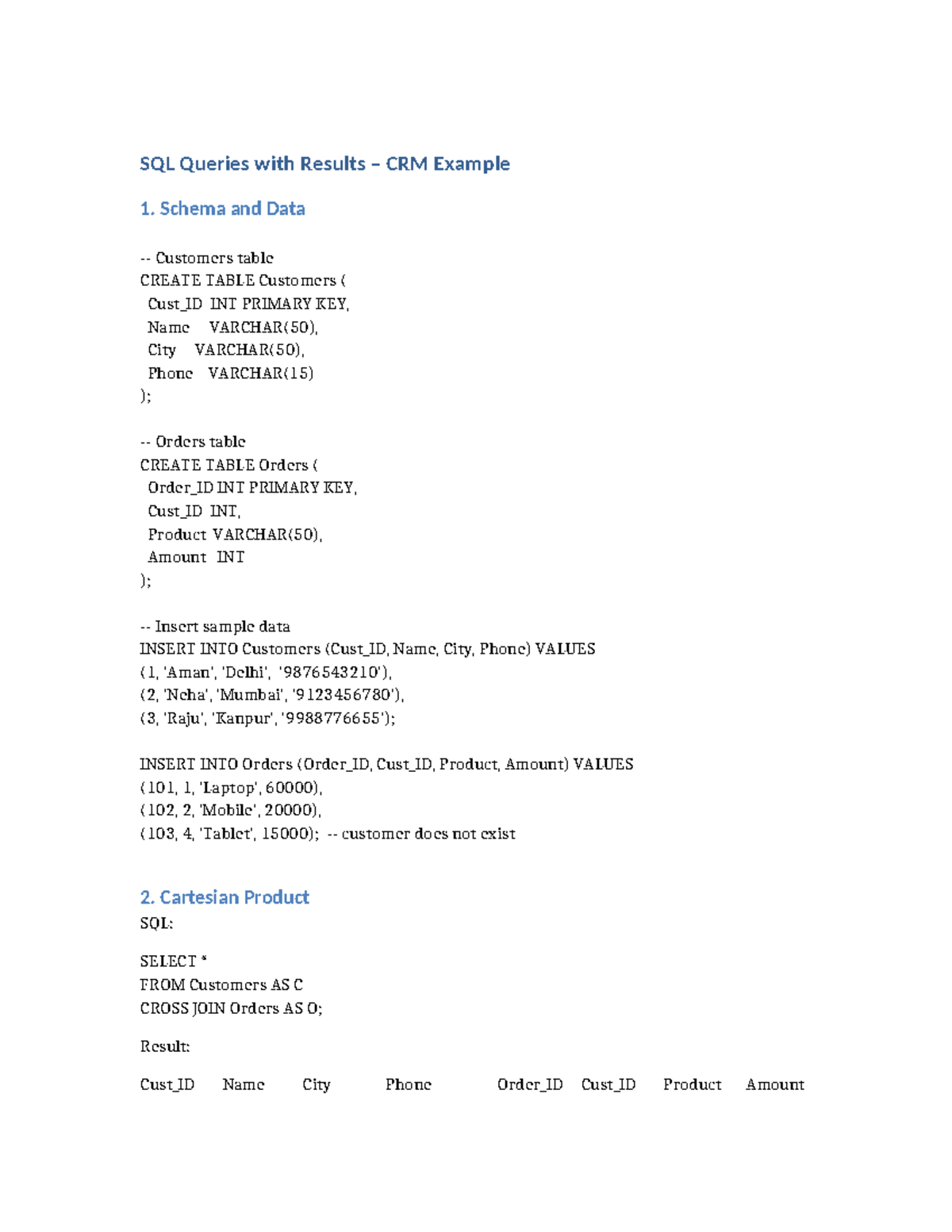 CRM SQL Queries with Results: Example 1 Analysis - Studocu