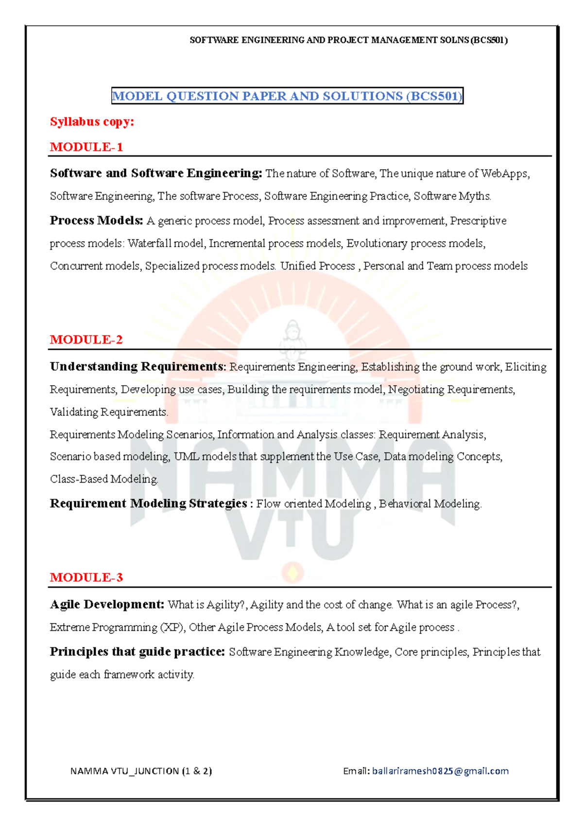 Model Question Paper & Solutions (BCS501) for Software Engineering - Studocu