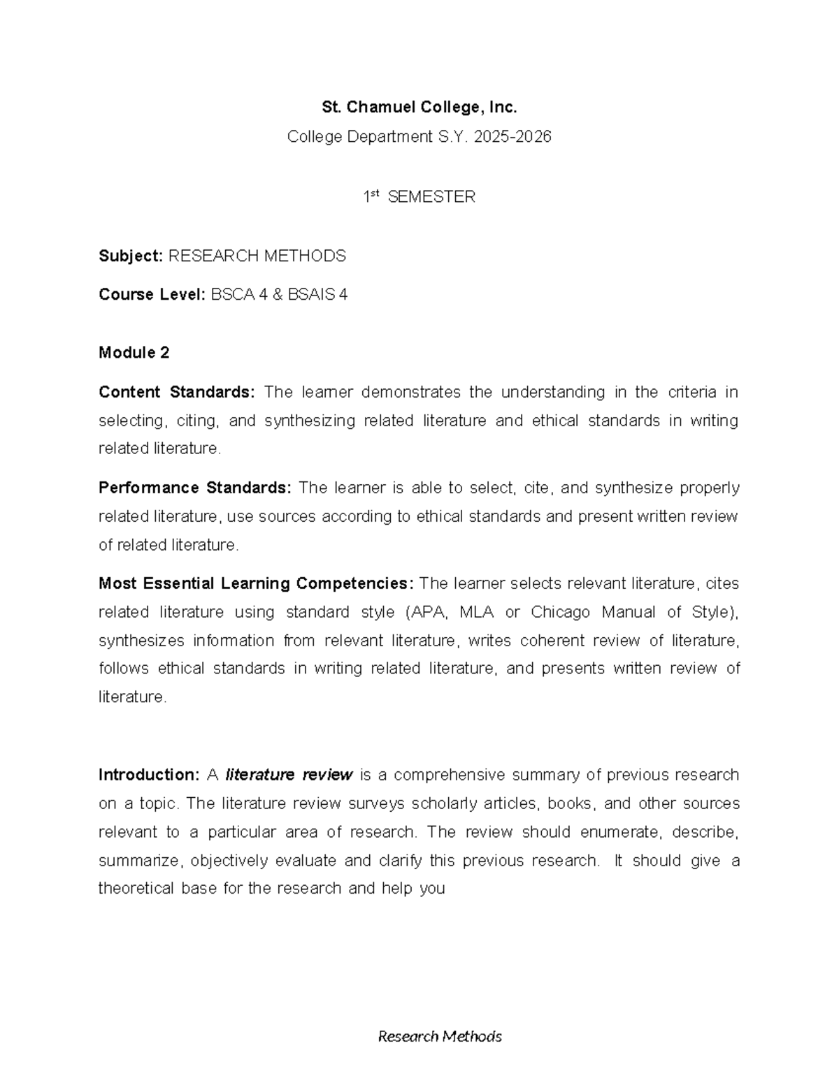 Research Methods (BSCA 4 / BSAIS 4): Module 2 - Literature Review Notes ...